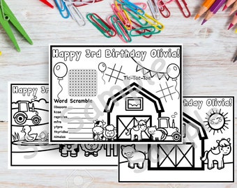 Set of 3 Farm Theme Birthday Coloring Pages | Etsy