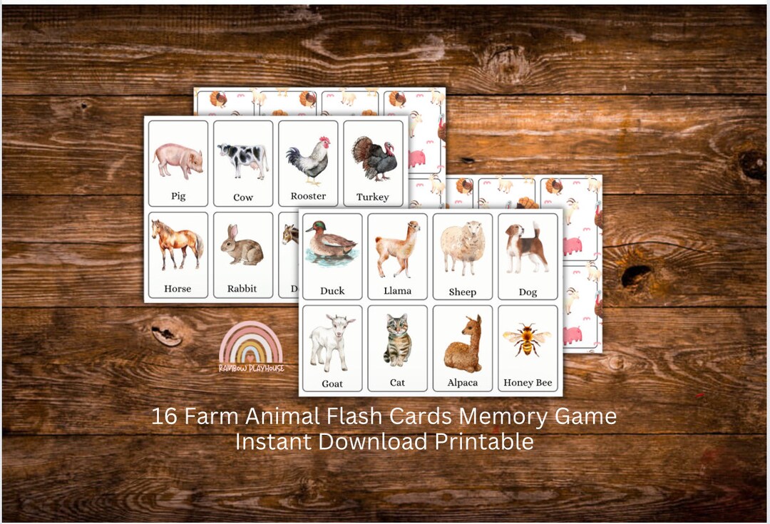 16 Farm Animal Flash Cards Instant Download, Homeschool, Nature Study ...
