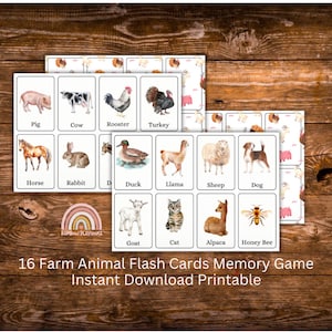 16 Farm Animal Flash Cards Instant Download, Homeschool, Nature Study ...