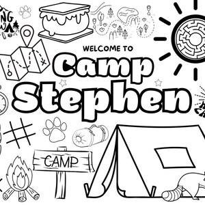 Personalized Set of Two Camp Out Birthday Printable Coloring Page ...