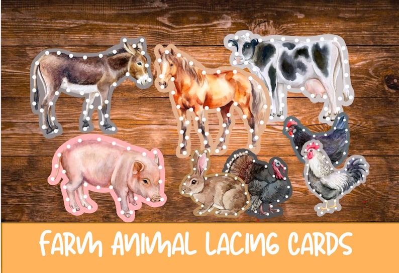 Farm Animal Lacing Cards: Learn to Sew, Homeschool (instant Download ...