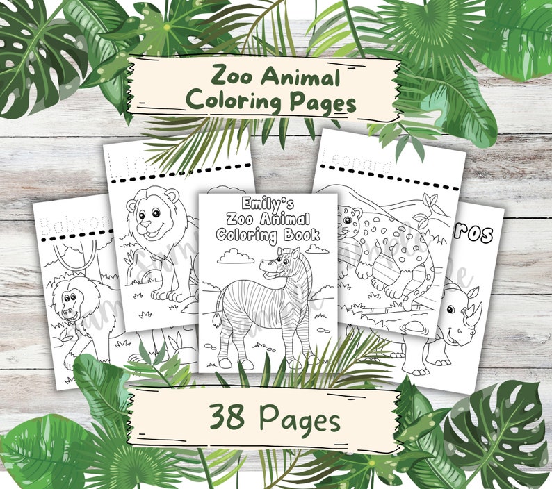 Set of 38 Customizable Zoo Animal Theme Coloring Pages - Etsy