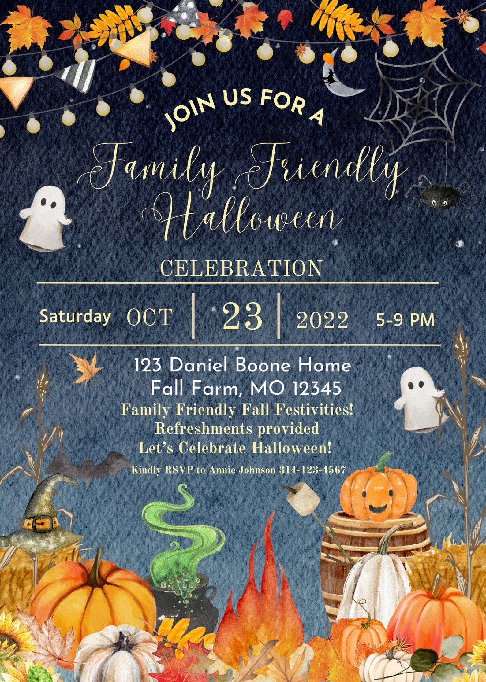 Customizable Family Friendly Halloween Party Invitations, Fall ...