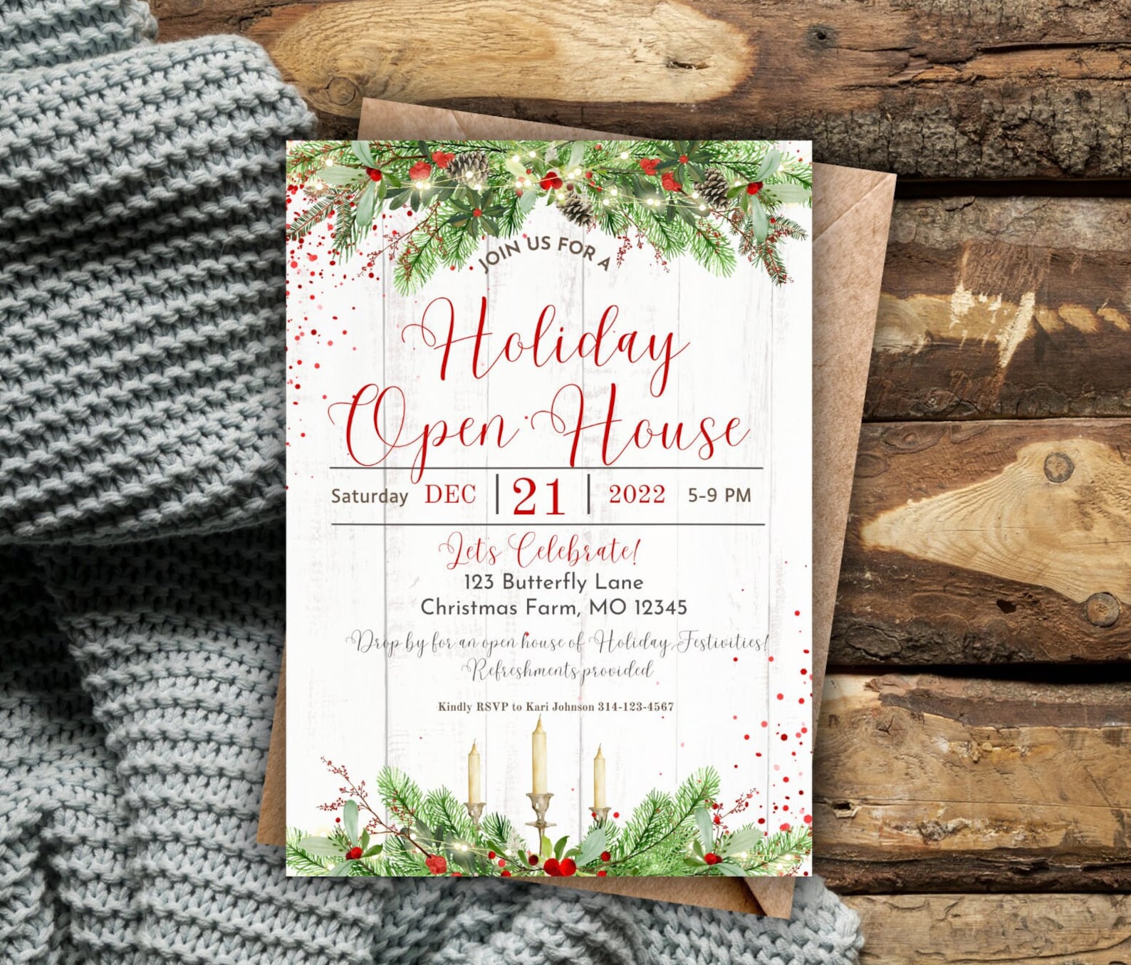 Customizable Holiday Open House Invitation, Holiday Party Template ...