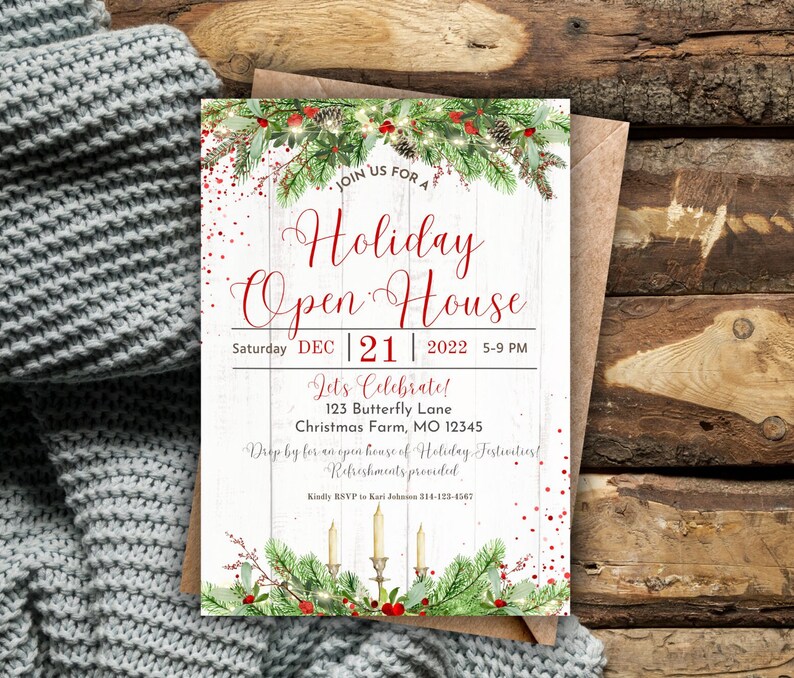 Customizable Holiday Open House Invitation, Holiday Party Template ...
