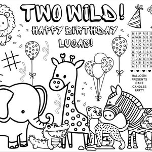 Customizable Two Wild Birthday Printable Coloring Page, Two Wild Party ...