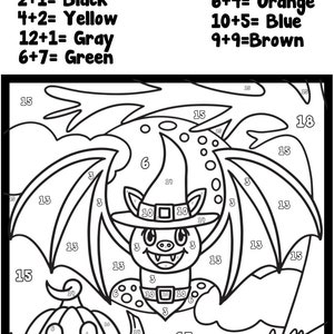 Set of 5 Color by Number 1st Grade Addition Halloween Worksheets - Etsy