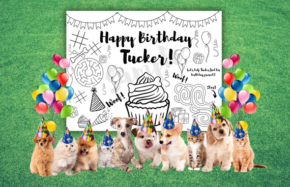 Customizable Coloring Page for Dog Birthday Party Dog | Etsy