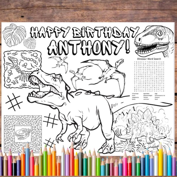 Dinosaur Coloring Birthday - Etsy
