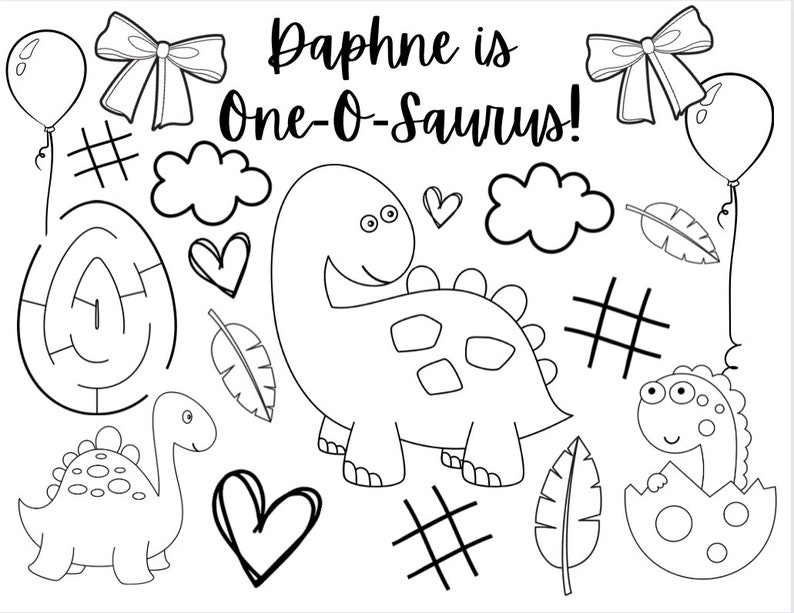 Customizable Cute Baby Dinosaur Birthday Printable Coloring Page ...