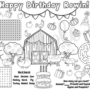 Set of 7 Customizable Farm Theme Birthday Coloring Pages, Barnyard ...