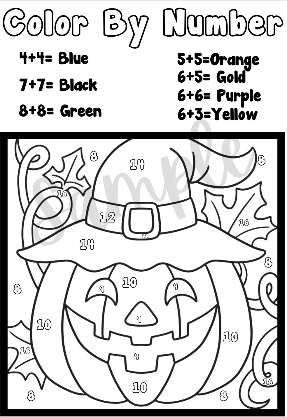 Set of 5 Color by Number 1st Grade Addition Halloween - Etsy