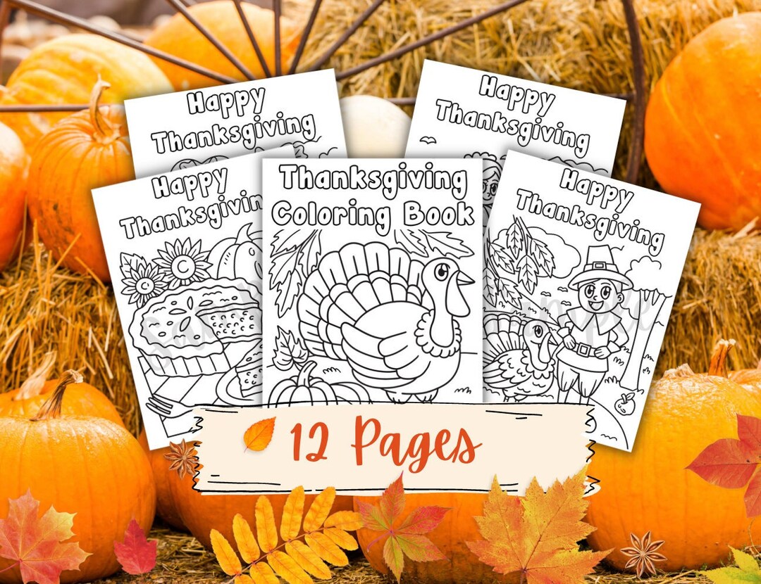 Set of 12 Thanksgiving Theme Coloring Pages, Thanksgiving, Printable ...