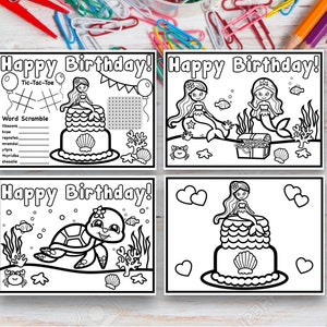 Set of 4 Mermaid Birthday Coloring Pages - Etsy