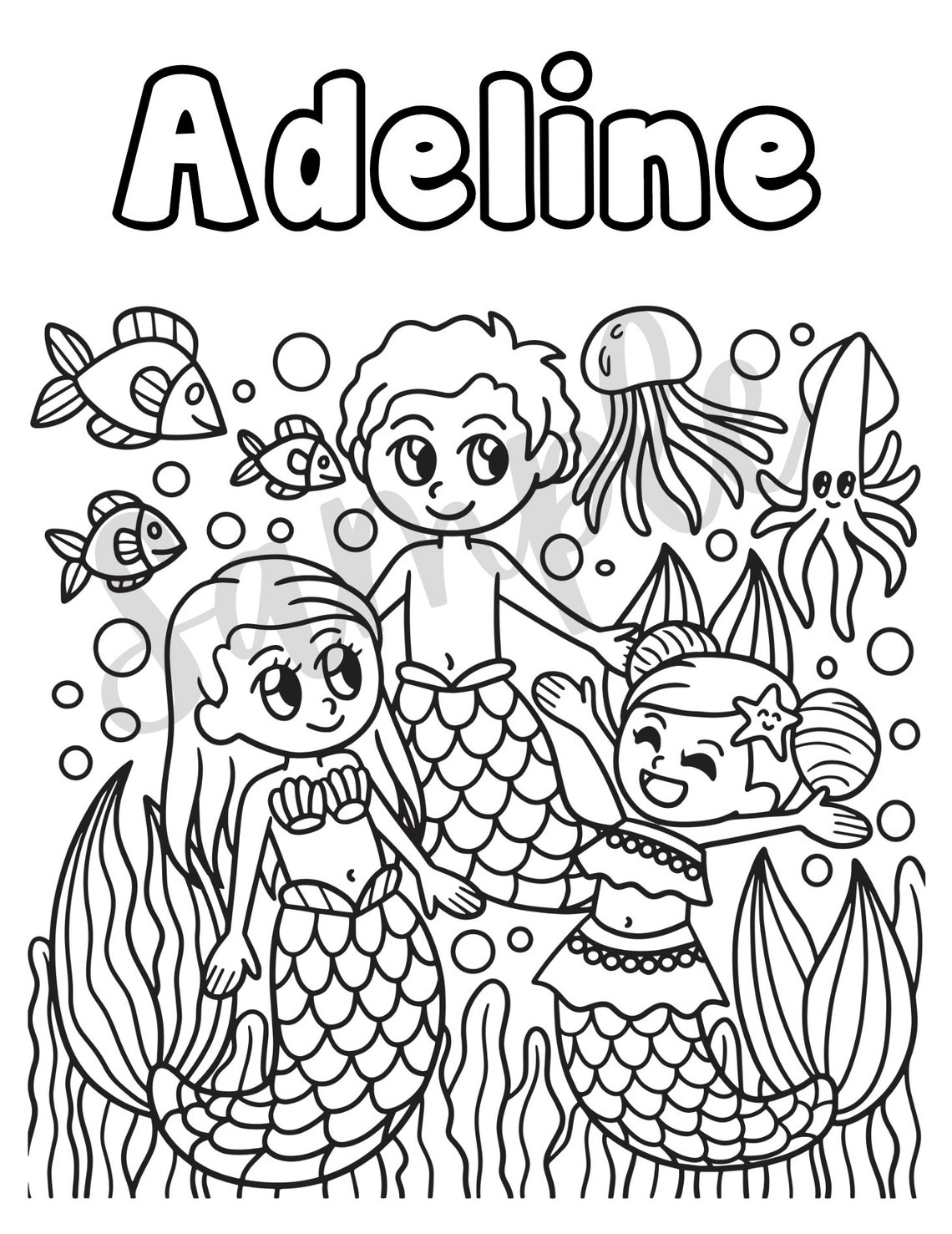 Set of 15 Customizable Mermaid Coloring Pages Mermaid - Etsy