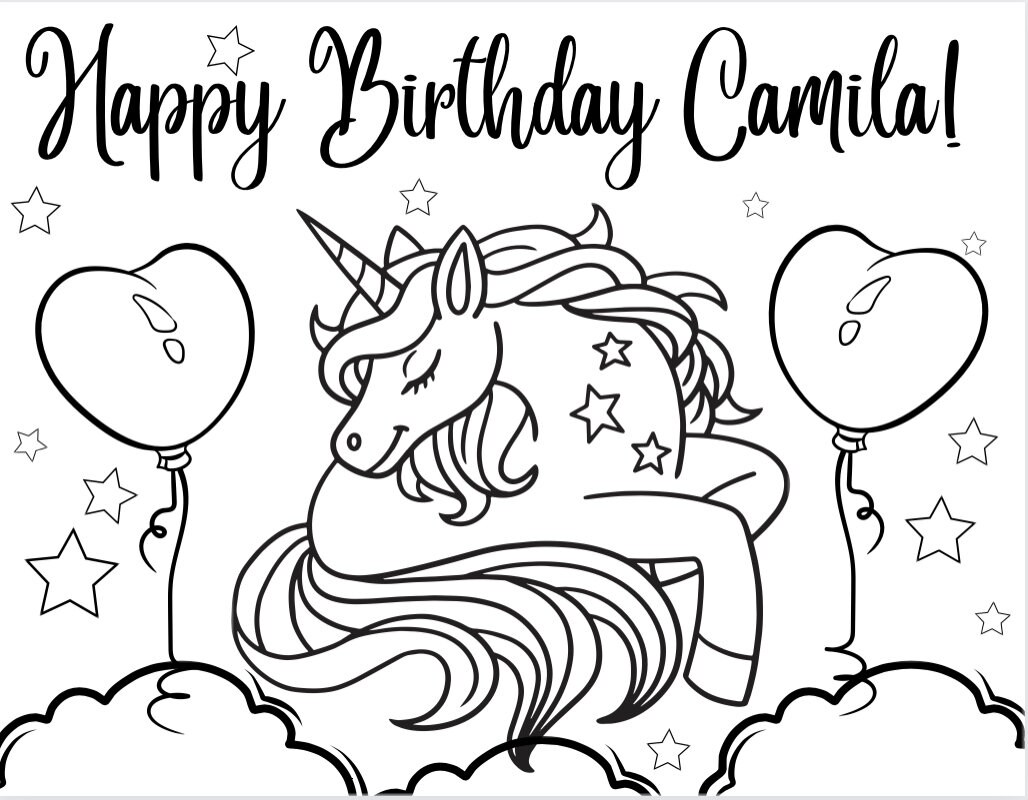 Customizable Printable Unicorn Birthday Coloring Pages, Unicorn Party ...