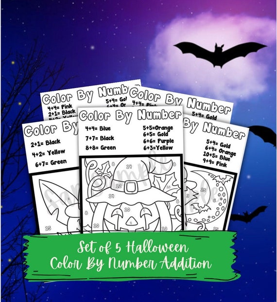Set of 5 Color by Number 1st Grade Addition Halloween - Etsy