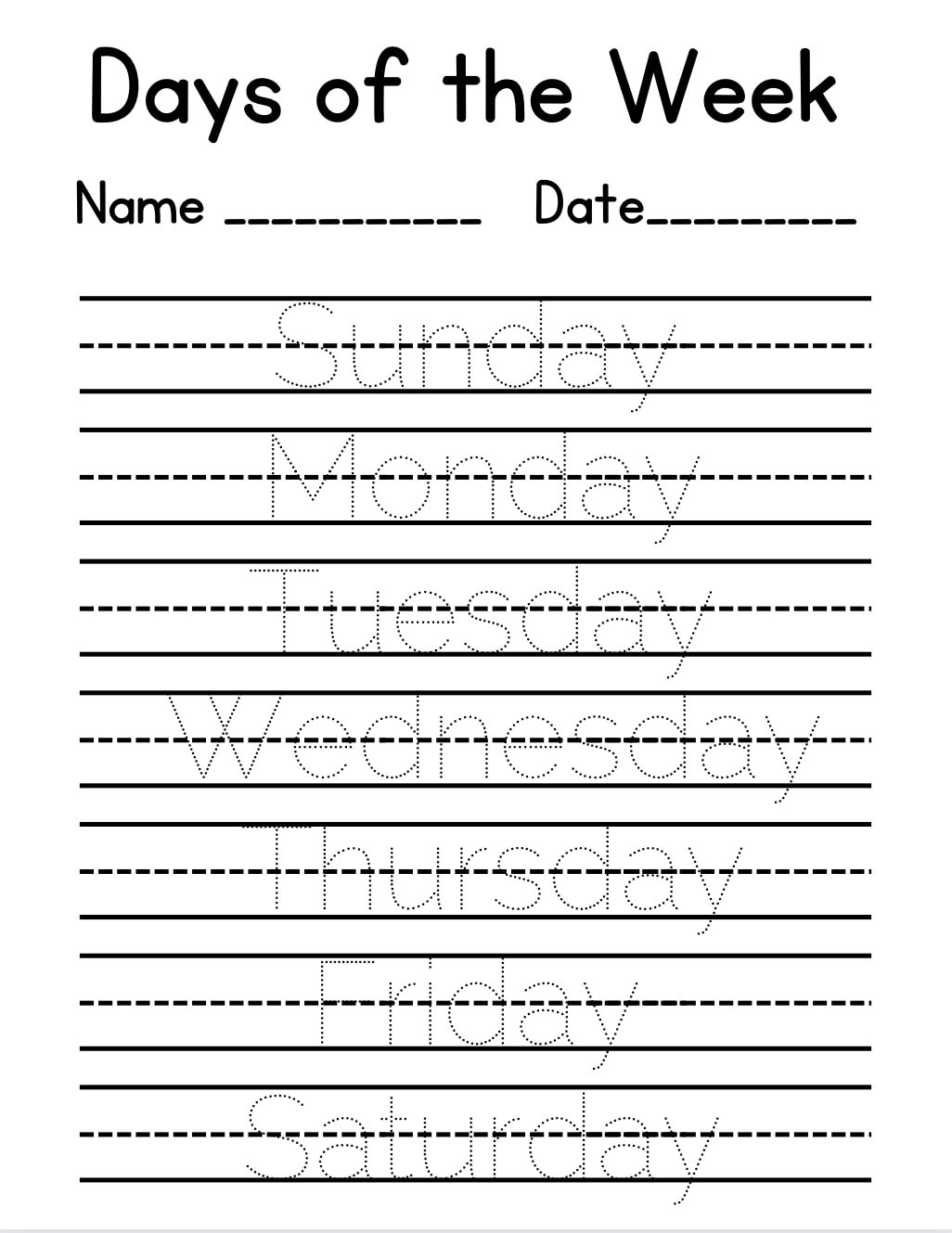 Days of the Week & Months Writing Practice: First Grade Spelling ...