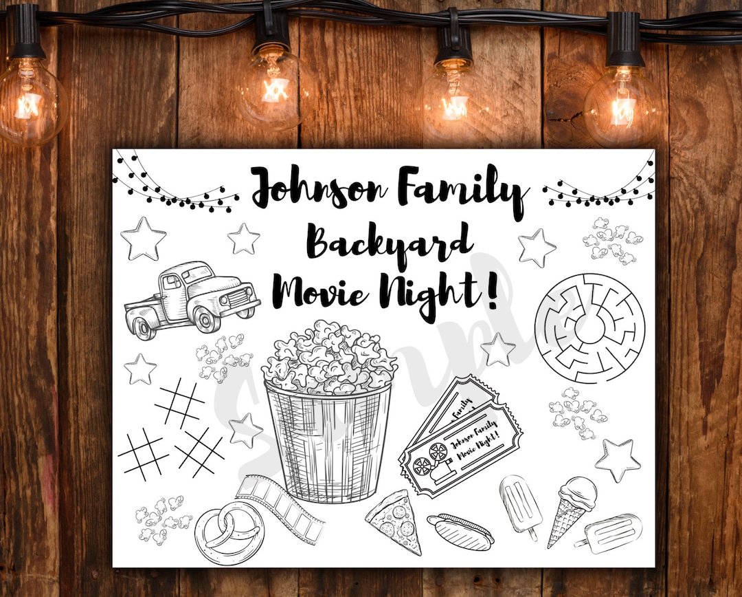 Customizable Backyard Movie Night Coloring Page, Movie Night ...
