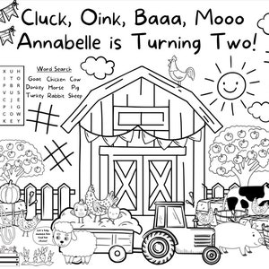 Customizable Cluck, Oink, Baaa, Mooo Farm Birthday Printable Coloring ...