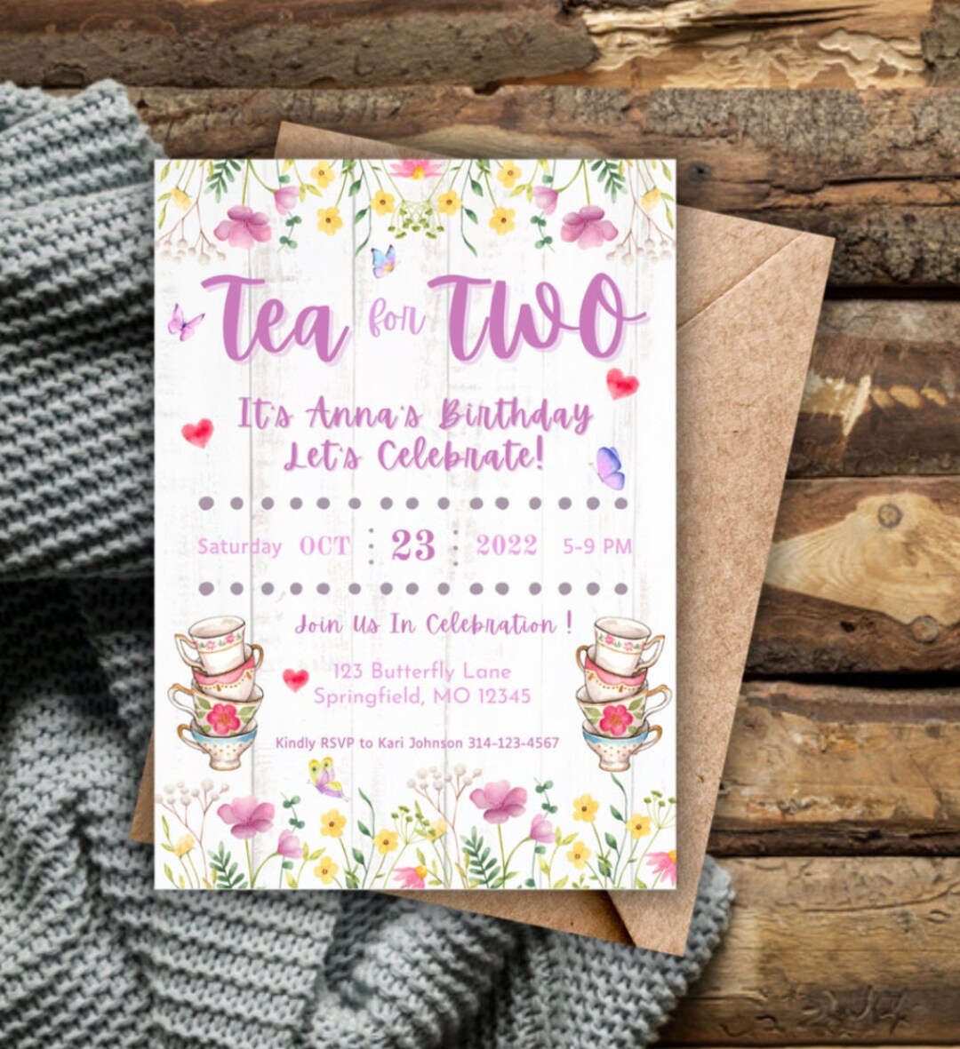 Customizable Tea for Two Birthday Party Invitation, Tea Party ...