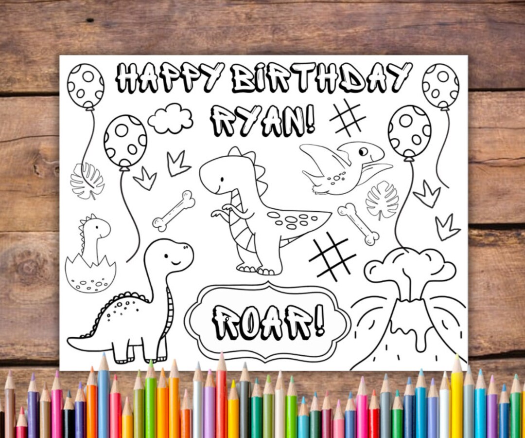 Customizable Dinosaur Birthday Printable Coloring Page, Party Favor ...