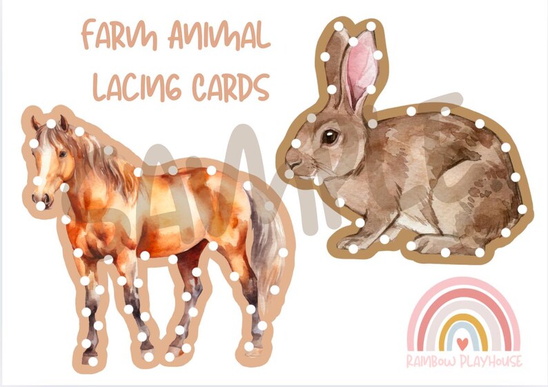 Farm Animal Lacing Cards: Learn to Sew, Homeschool (instant Download ...