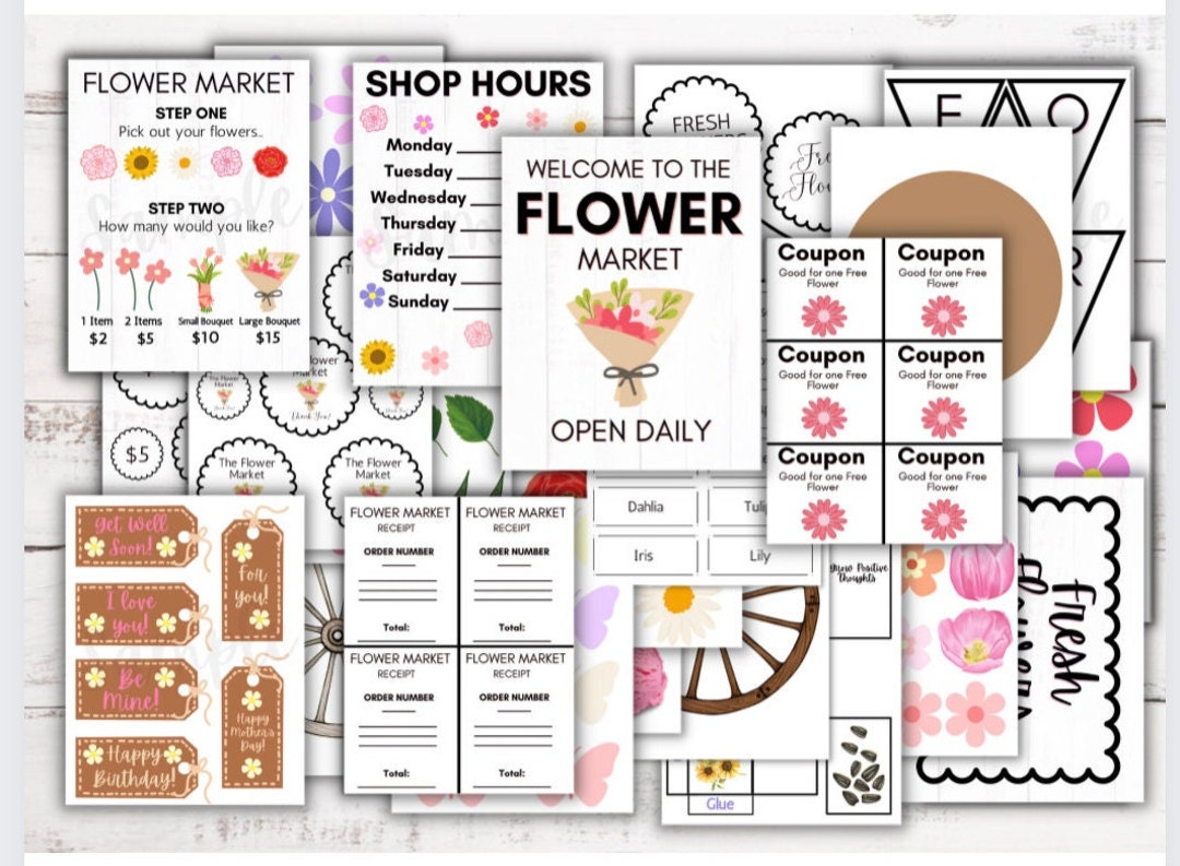 Customizable Flower Market Pretend Play Printable, Dramatic Play Flower ...