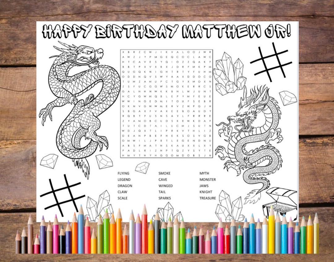 Customizable Dragon Printable Coloring and Activity Page - Etsy