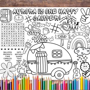 Customizable One Happy Camper Birthday Printable Coloring Page, Happy ...
