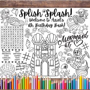 Customizable Splish Splash Mermaid Birthday Printable Coloring Page ...