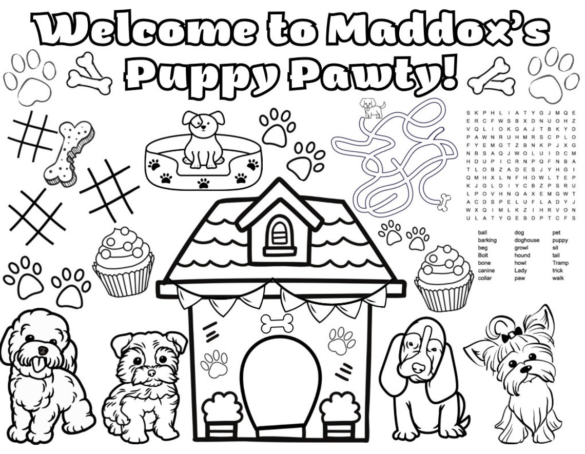 Customizable Puppy Pawty Printable Coloring Page Birthday - Etsy