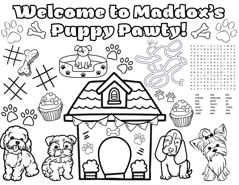 Customizable Puppy Pawty Printable Coloring Page, Birthday Coloring ...