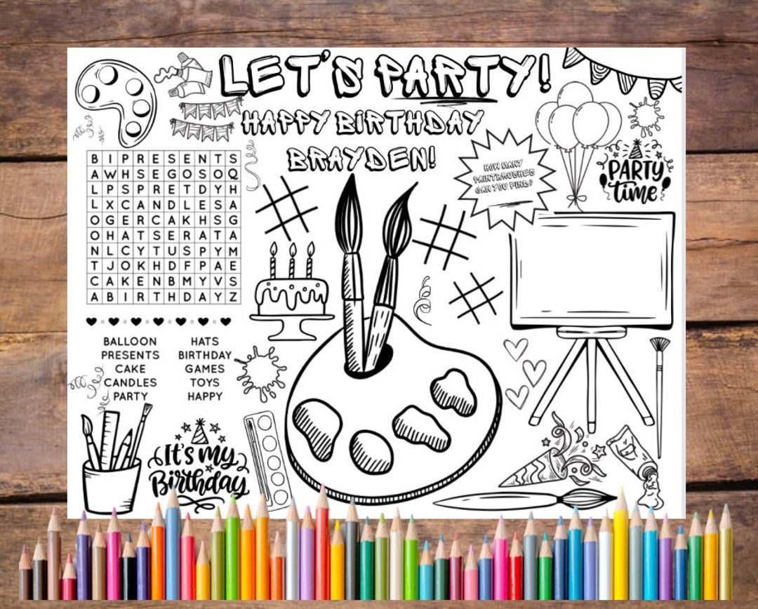 Customizable Art Party Birthday Printable Coloring Page, Art Party ...