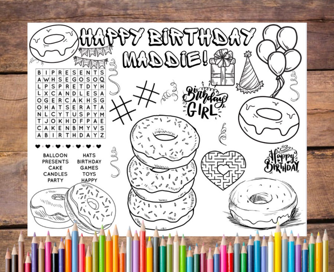 Customizable Donut Party Birthday Printable Coloring Page, Donut Party ...