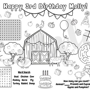 Customizable Farm Theme Birthday Coloring Page - Etsy