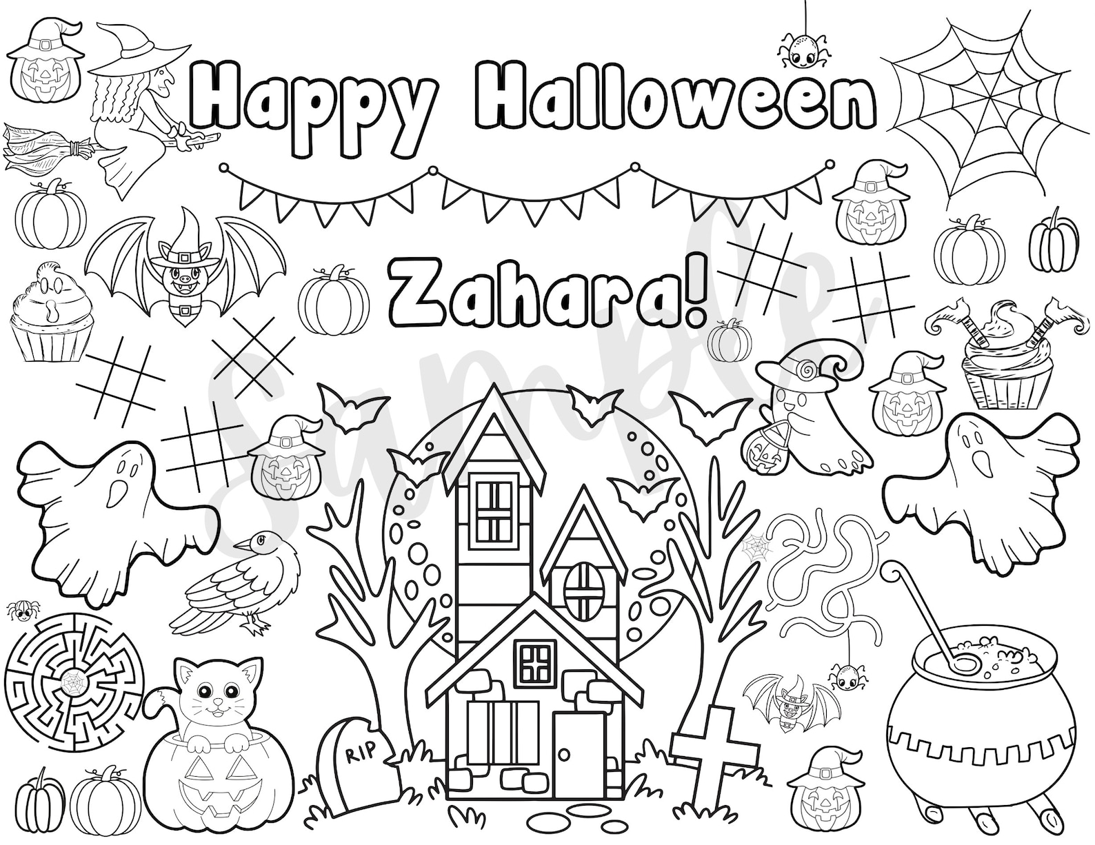 Customizable Halloween Coloring Activity Sheet Halloween - Etsy