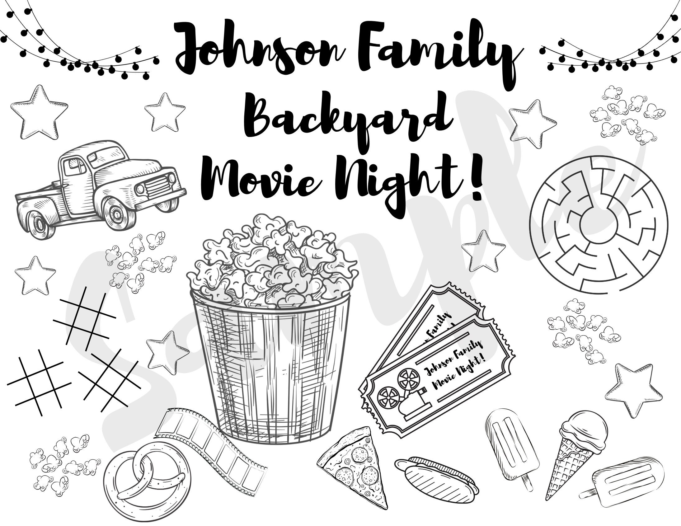 Customizable Backyard Movie Night Coloring Page Movie Night - Etsy