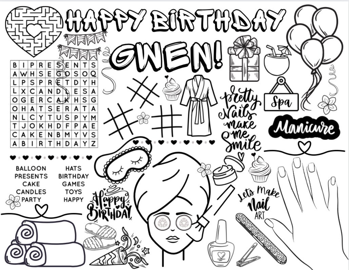 Customizable Spa Party Birthday Printable Coloring Page Spa - Etsy