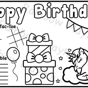 4 Happy Birthday Unicorn Themed Coloring Pages - Etsy