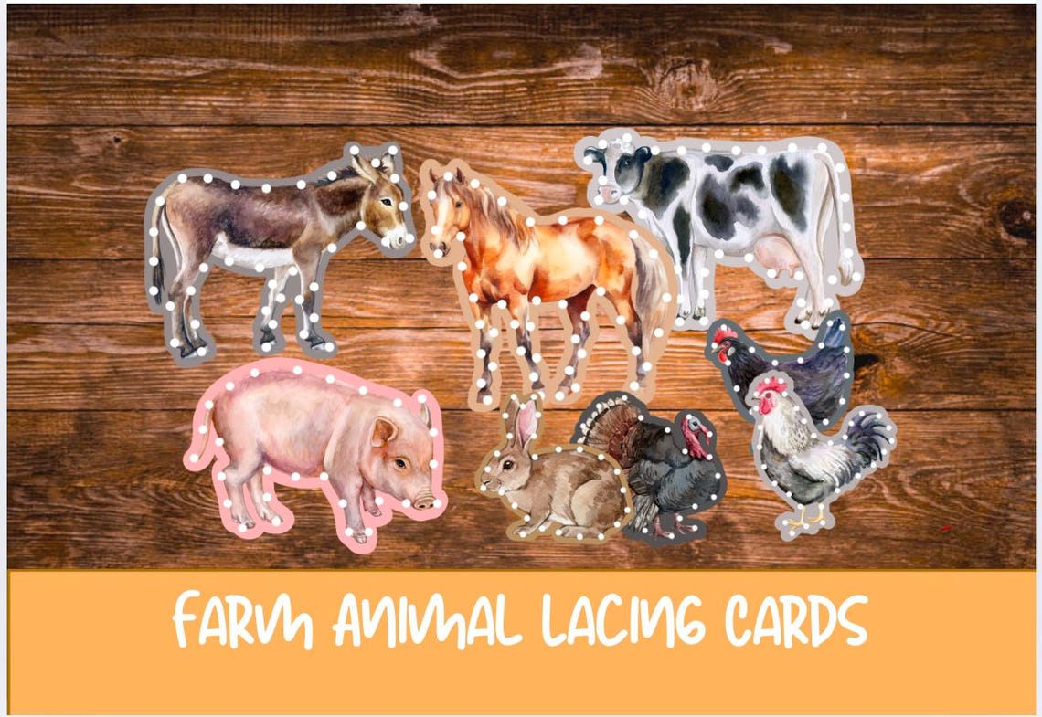 Farm Animal Lacing Cards: Learn to Sew, Homeschool (instant Download ...