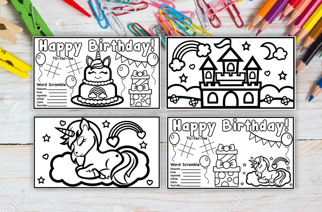 4 Happy Birthday Unicorn Themed Coloring Pages - Etsy