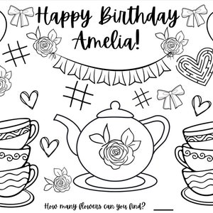 Customizable Cute Tea Party Printable Coloring Page, Tea Party Favor ...
