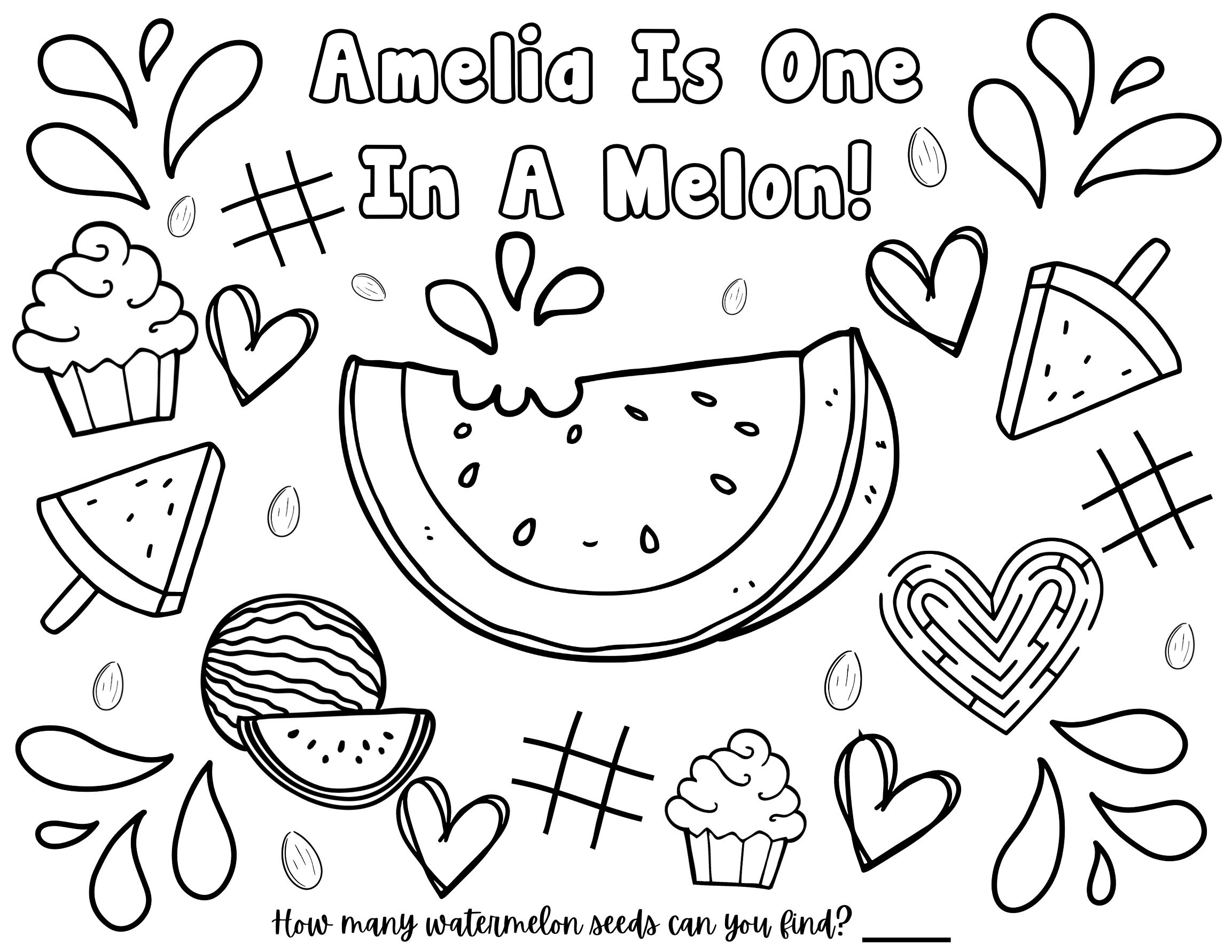 Customizable One in A Melon Coloring Page Placemat - Etsy