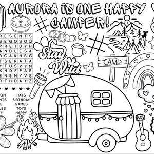Customizable One Happy Camper Birthday Printable Coloring Page, Happy ...