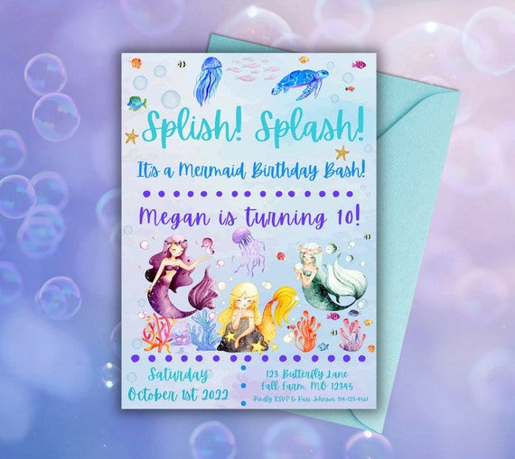 Customizable Mermaid Birthday Party Invitation Splish Splash - Etsy
