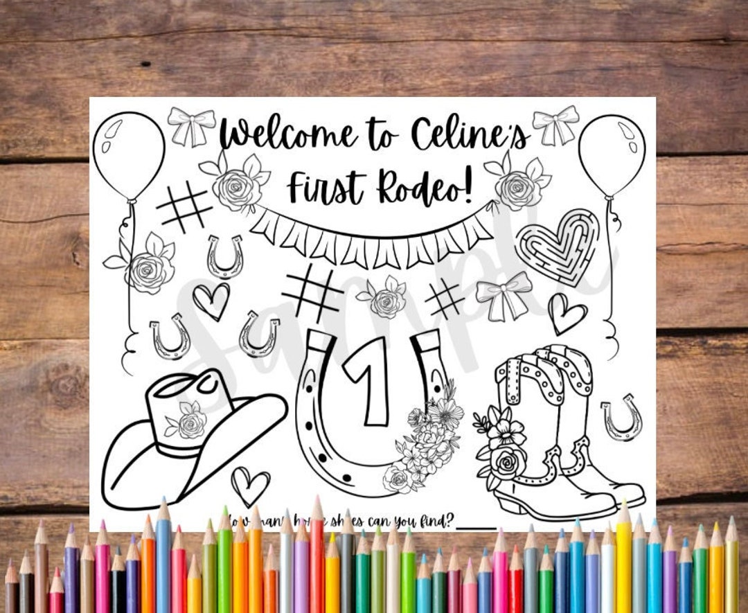 Customizable First Rodeo Birthday Coloring Page: Cowboy Cowgirl Party ...