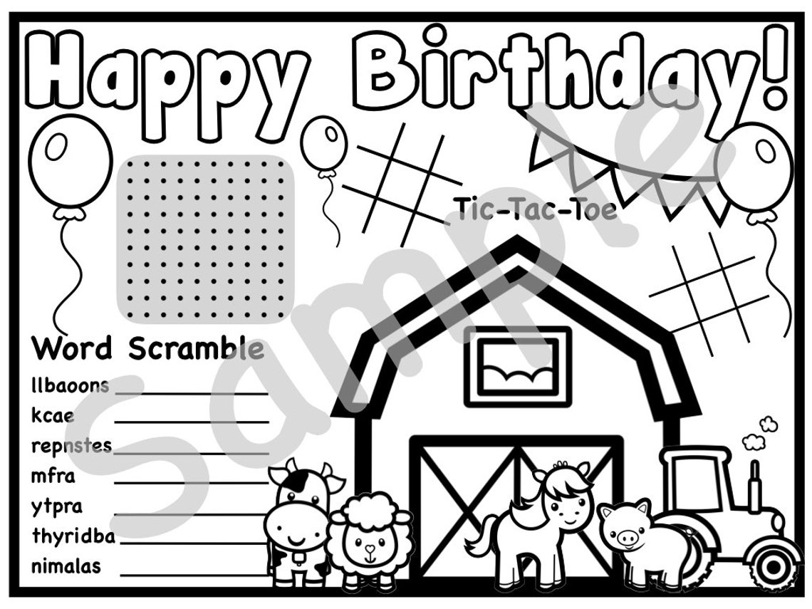Set of 3 Farm Theme Birthday Coloring Pages | Etsy
