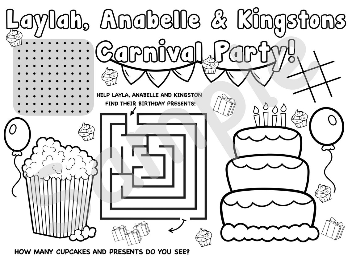 Set of 3 Carnival Happy Birthday Printable Coloring Pages - Etsy