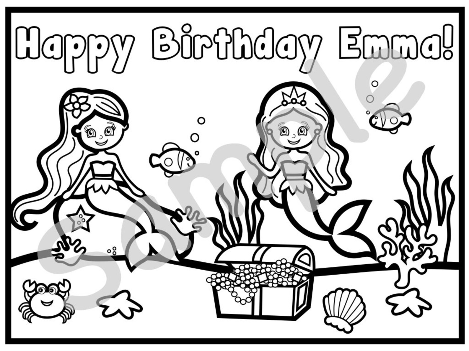 Set of 4 Custom Mermaid Birthday Party Coloring Pages - Etsy